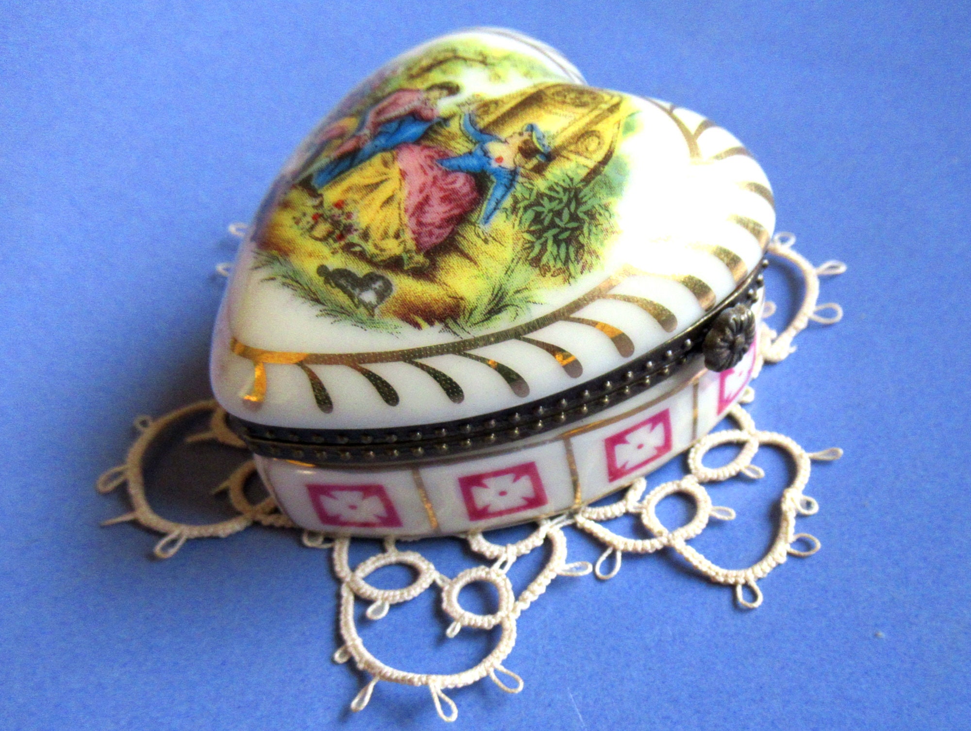 Limoges Heart Shape Jewelry Box, Small French Trinket Box, Romantic ...