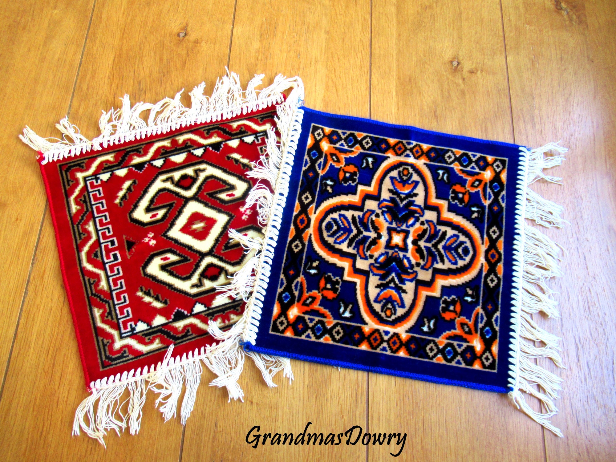 Vintage Red or Blue Ethnic Tabletop Rug, Kilim Rug, Rug Sample, Table ...