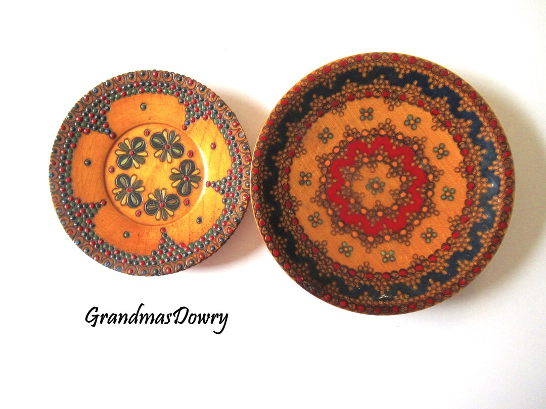 Hand Carved Wooden Plate, Romanian Wall Plaque, Small Wood Plate ...