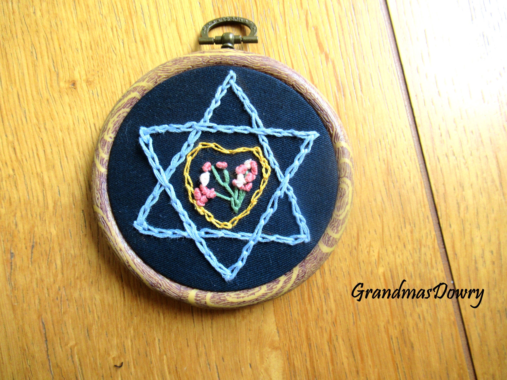 Magen David Hand Embroidered Hoop Art, Jewish Wall Art, Judaica Wall ...