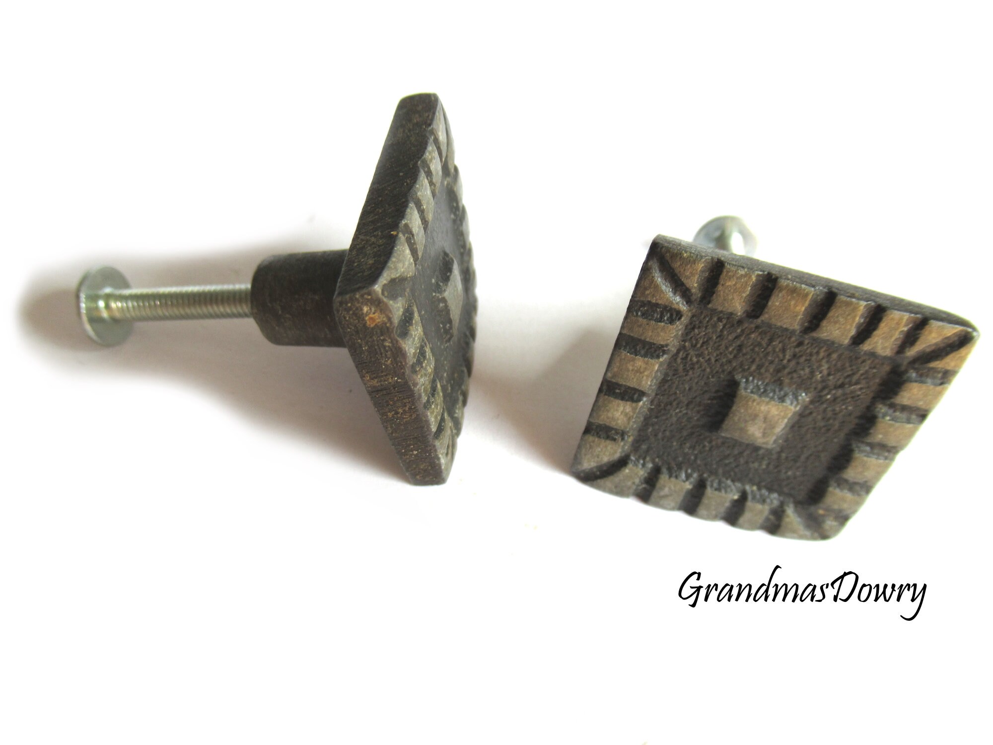 2 Square Iron Drawer Handles, Knob Drawer Pull, Vintage Dresser/ Drawer ...