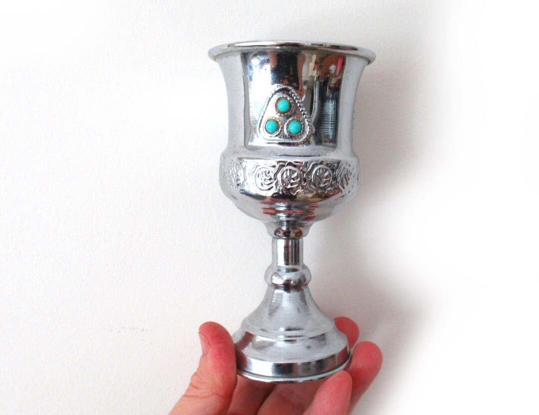 Antique Kiddush Cup With Turquoise Stones, Israel Wine Cup, Jewish Cup ...