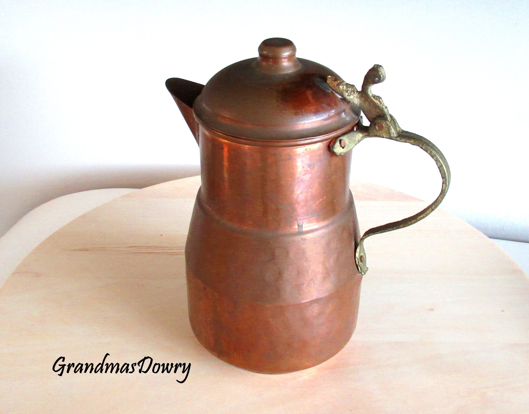 Old Rustic Copper Pot W Brass Handle, Copper Tea/coffee Pot, Copper ...