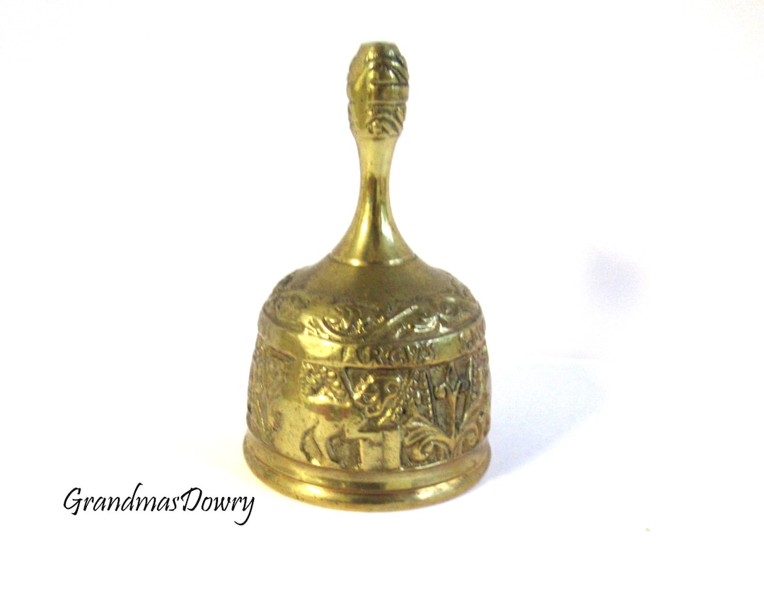 Ornate Hand Held Vintage Brass Church Sanctus Altar Bell, Hand Etched ...