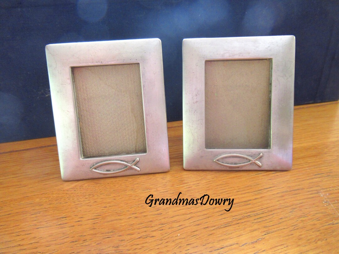 Tiny Silvertone Photo Frame With Fish Design Set of 2, Silver Picture ...