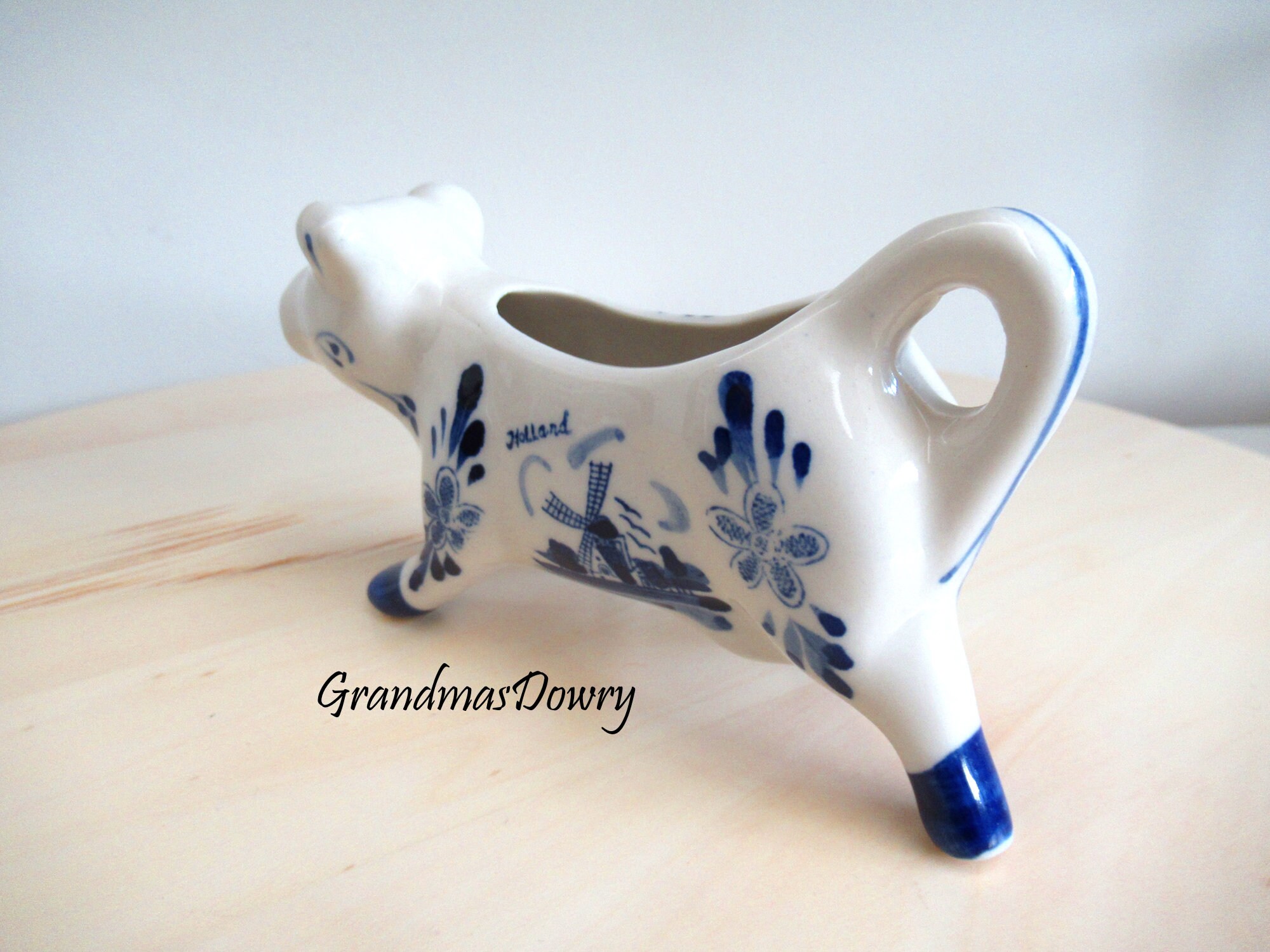Delft Blue Creamer, Windmill Cream Pitcher, Floral Cow Milk Jar Hand ...