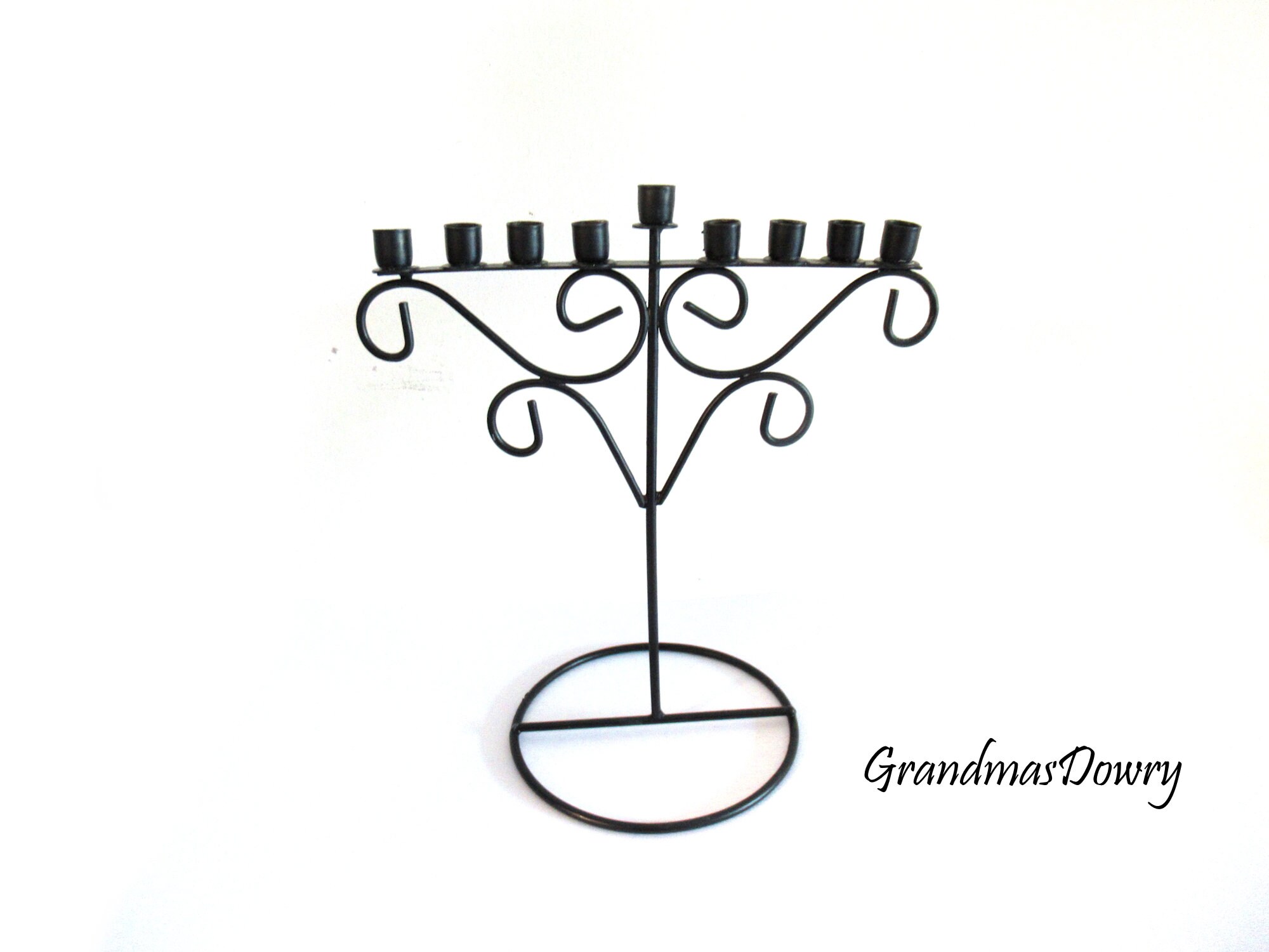 Jewish Chanukah Menorah, 9 Arm Metal Kosher Chanukiah, Black Iron ...