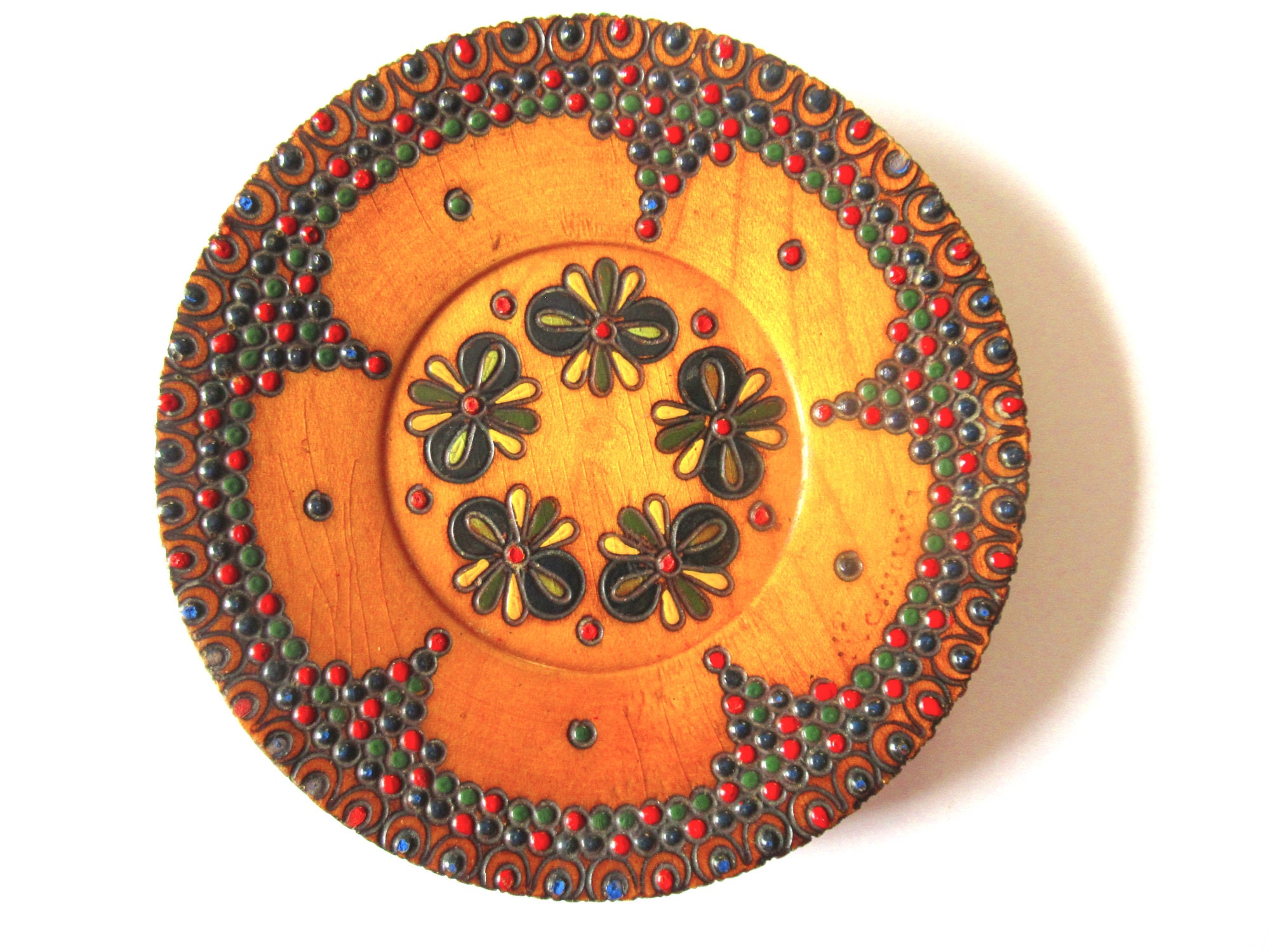 Hand Carved Wooden Plate, Romanian Wall Plaque, Small Wood Plate ...