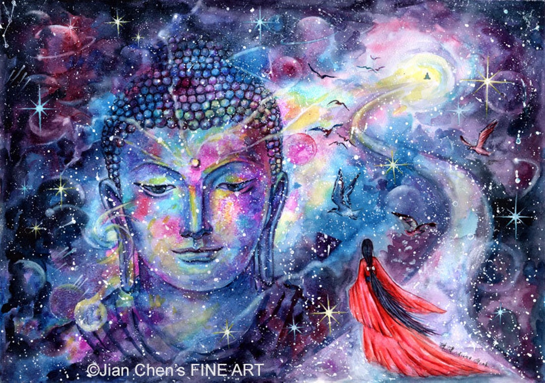 Cosmic Buddha Art Print, Colorful Galaxy Design - Etsy UK
