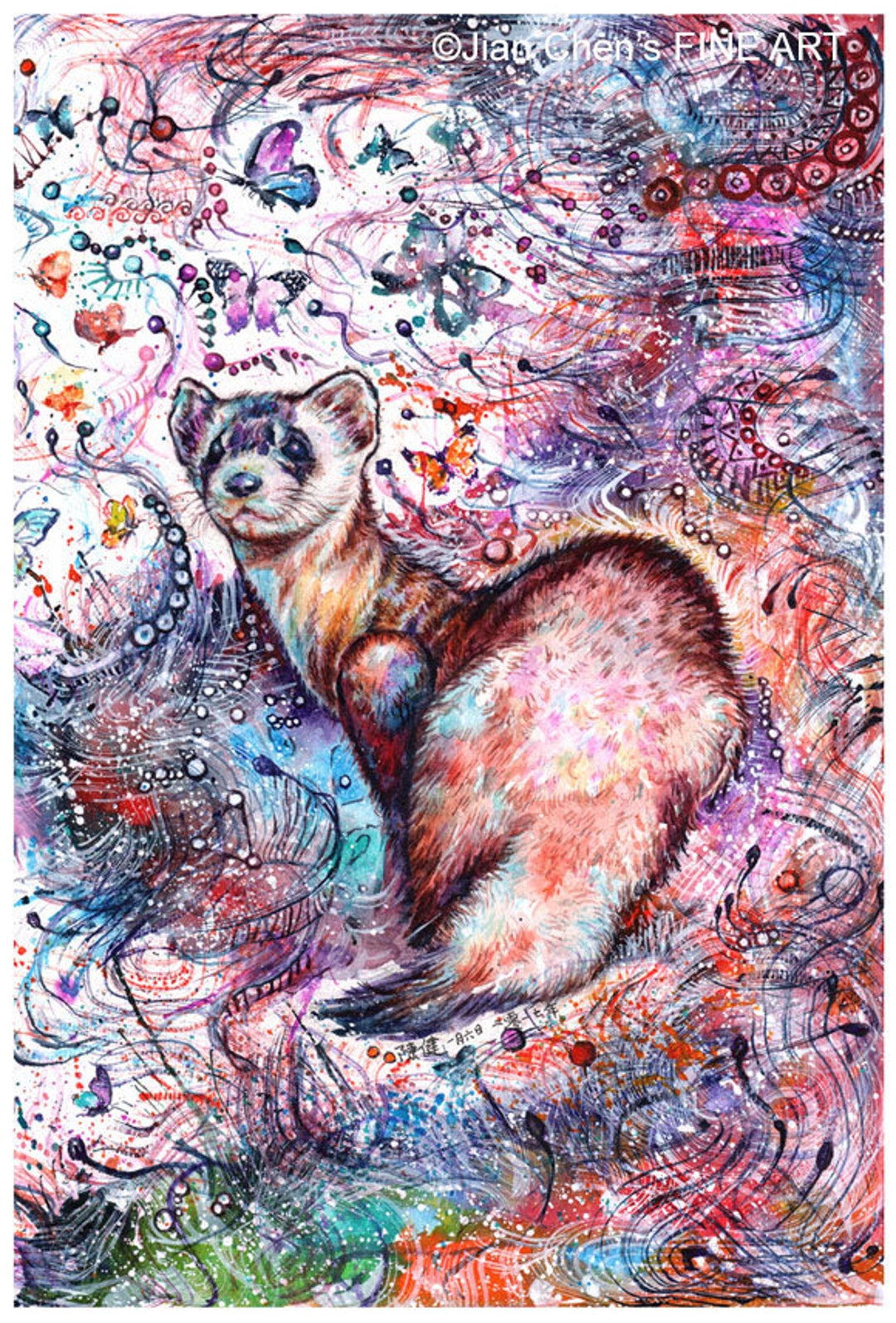 Ferret Art Print, Colorful Pet Portrait, Home Decor - Etsy