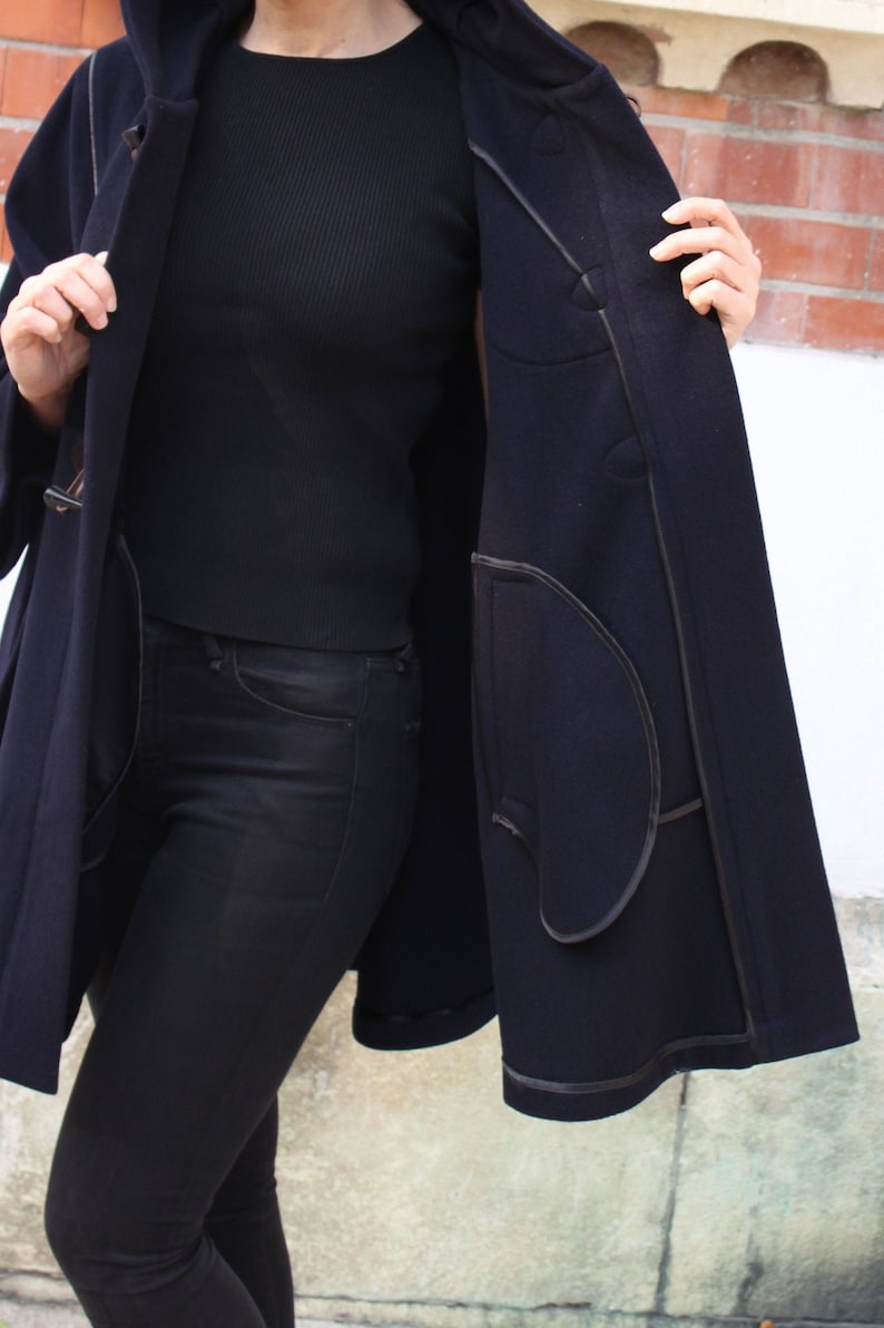 NEW Navy Wool and Cashmere Hooded Cape Coat, Women's Navy Hooded Wool Cape , Winter Cape , Capes ...