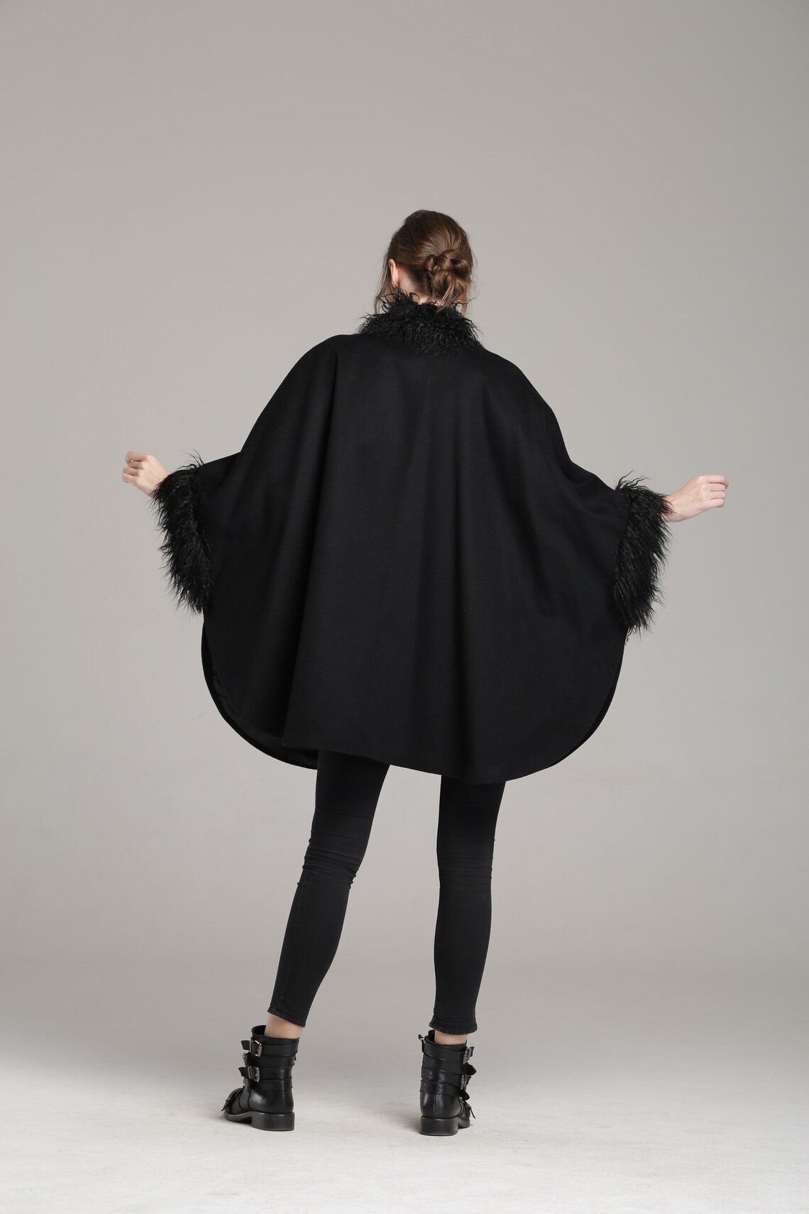 Black Oversized Wool and Cashmere Cape Coat , Handmade Women's Cape ...