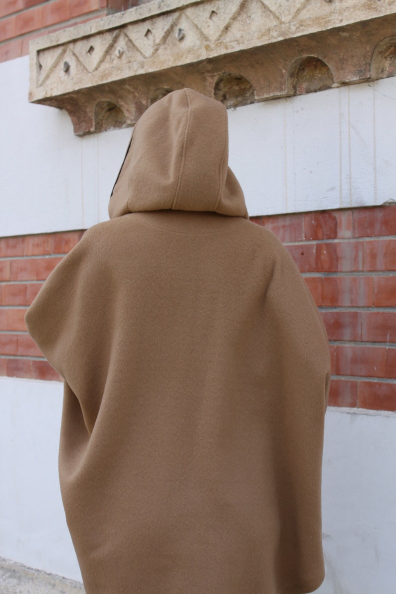 NEW Camel Hooded Cape Coat, Women's Wool and Cashmere Camel Hooded Cape ...