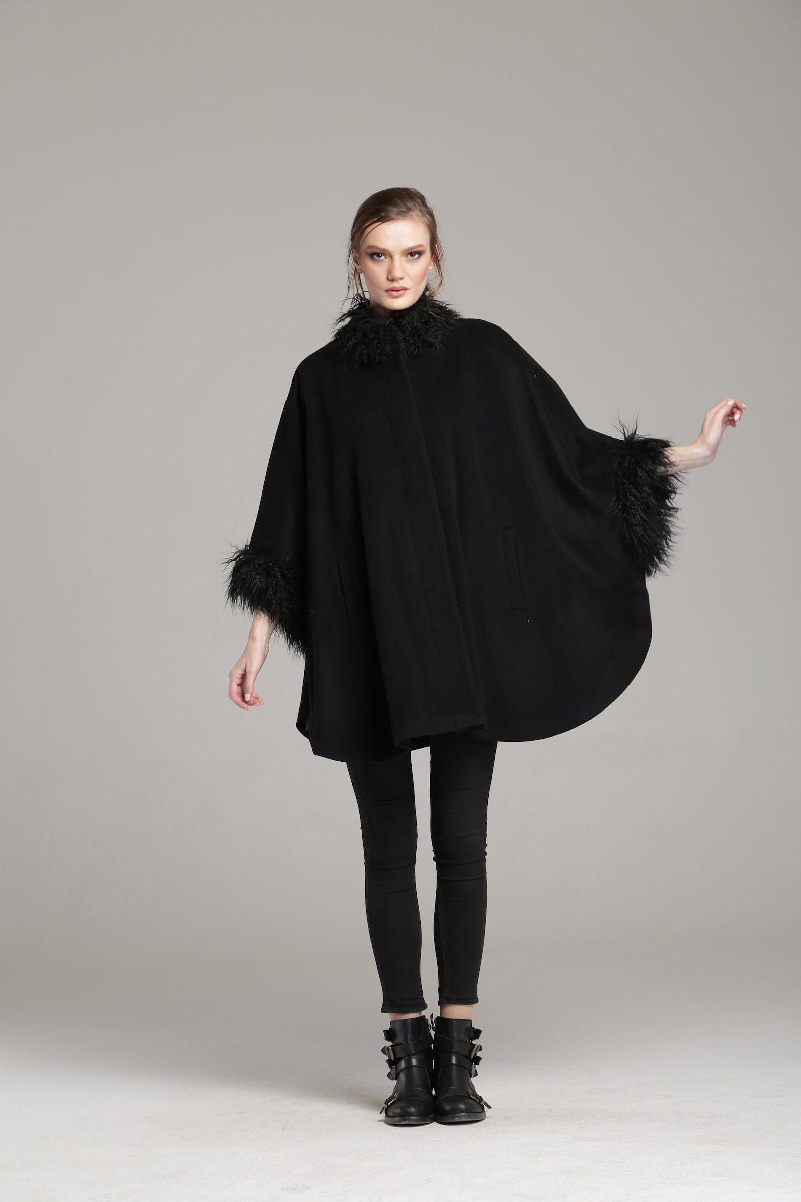 Black Oversized Wool and Cashmere Cape Coat , Handmade Women's Cape ...
