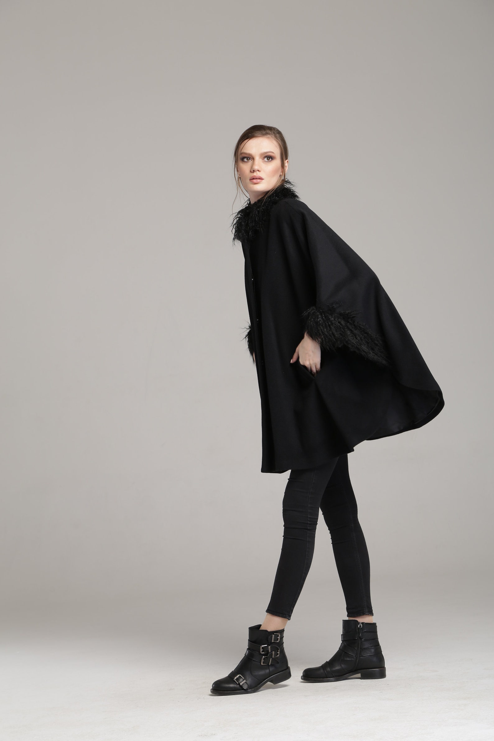 Black Oversized Wool and Cashmere Cape Coat Handmade | Etsy