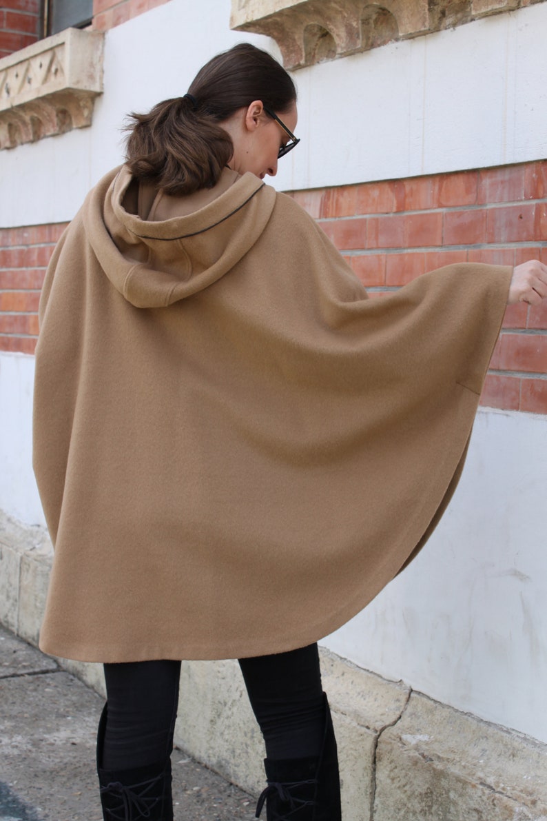 NEW Camel Hooded Cape Coat, Women's Wool and Cashmere Camel Hooded Cape ...