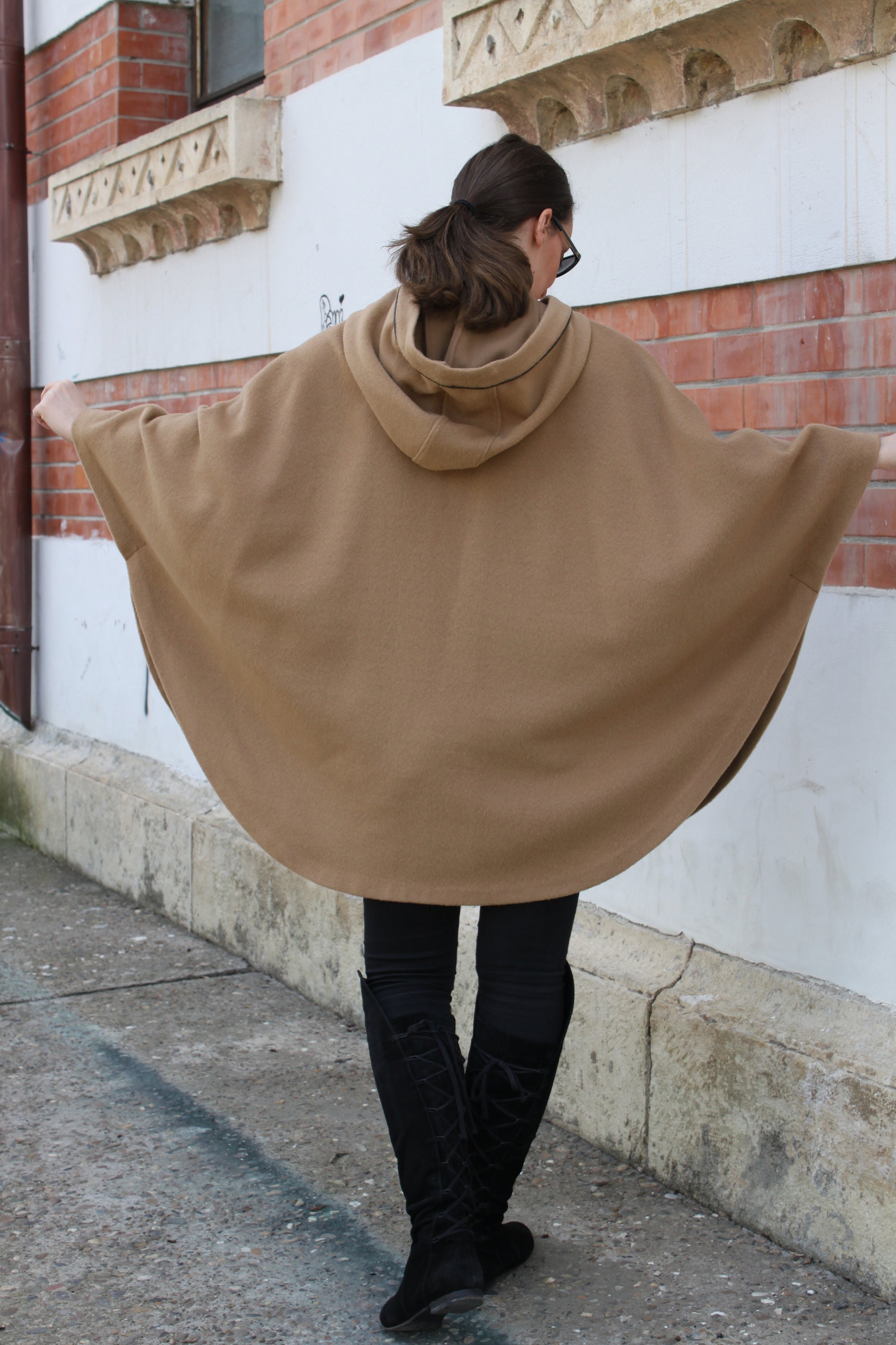NEW Camel Hooded Cape Coat, Women's Wool and Cashmere Camel Hooded Cape ...