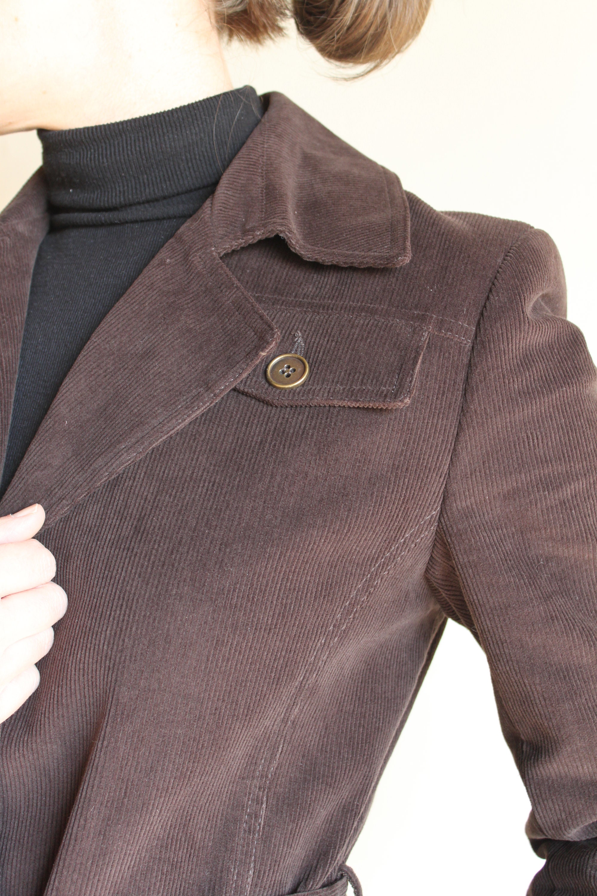 Elegant Corduroy Knee Length Coat With Belt , Women's Spring Elegant Corduroy Knee Length Coat With Belt , Women's Spring