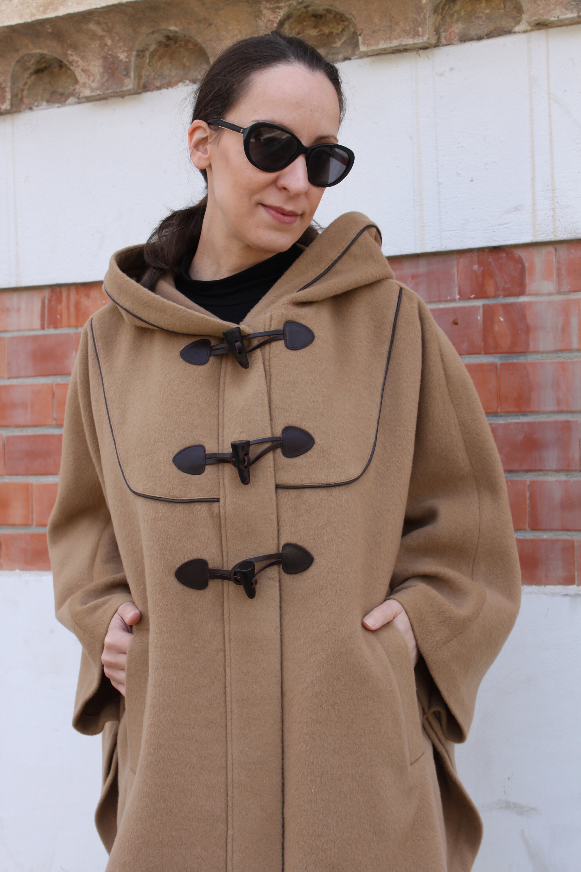 NEW Camel Hooded Cape Coat, Women's Wool and Cashmere Camel Hooded Cape ...