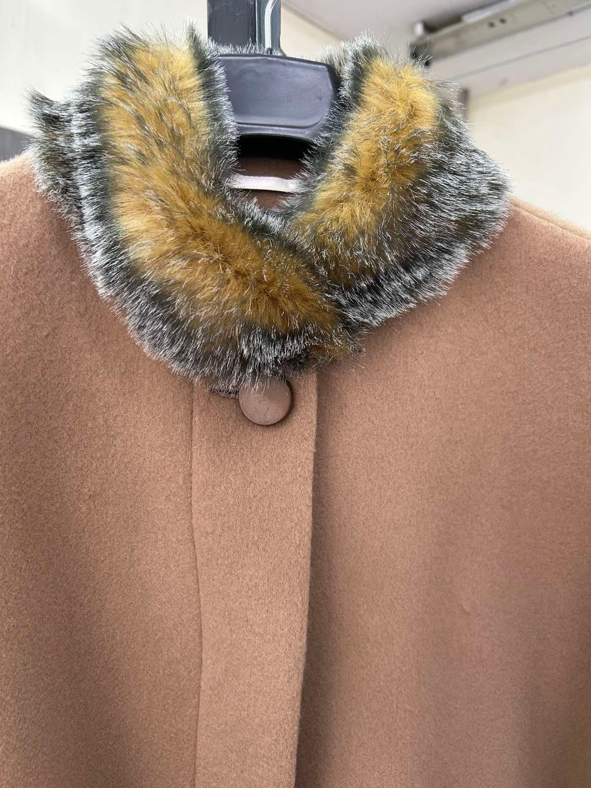 Oversize Wool Cashmere Cape Coat , Camel Cape With Faux Fur Cuffs and ...