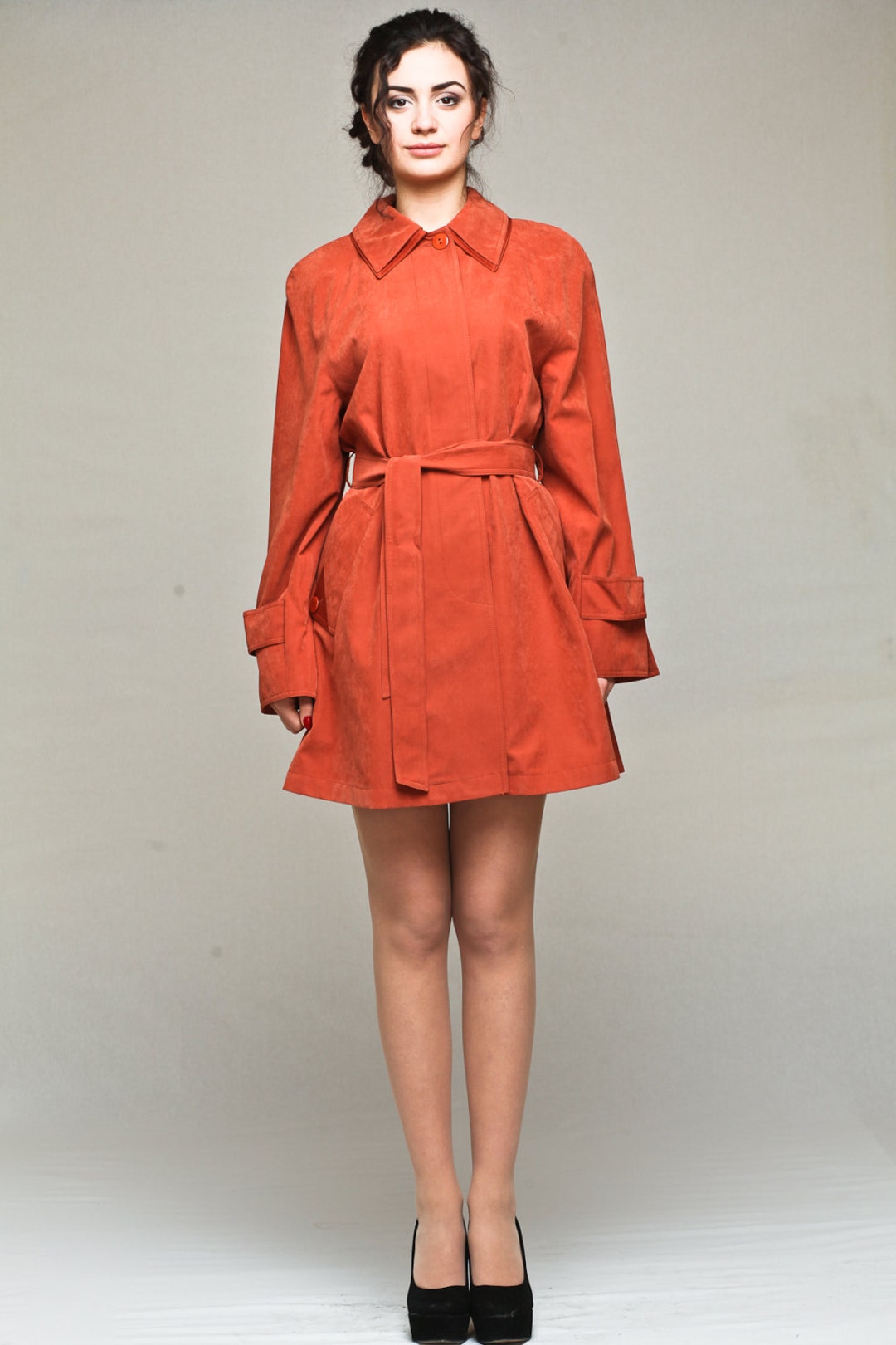 Ladies' Pumpkin Orange Short Waterproof and Windproof Raincoat , Womens ...