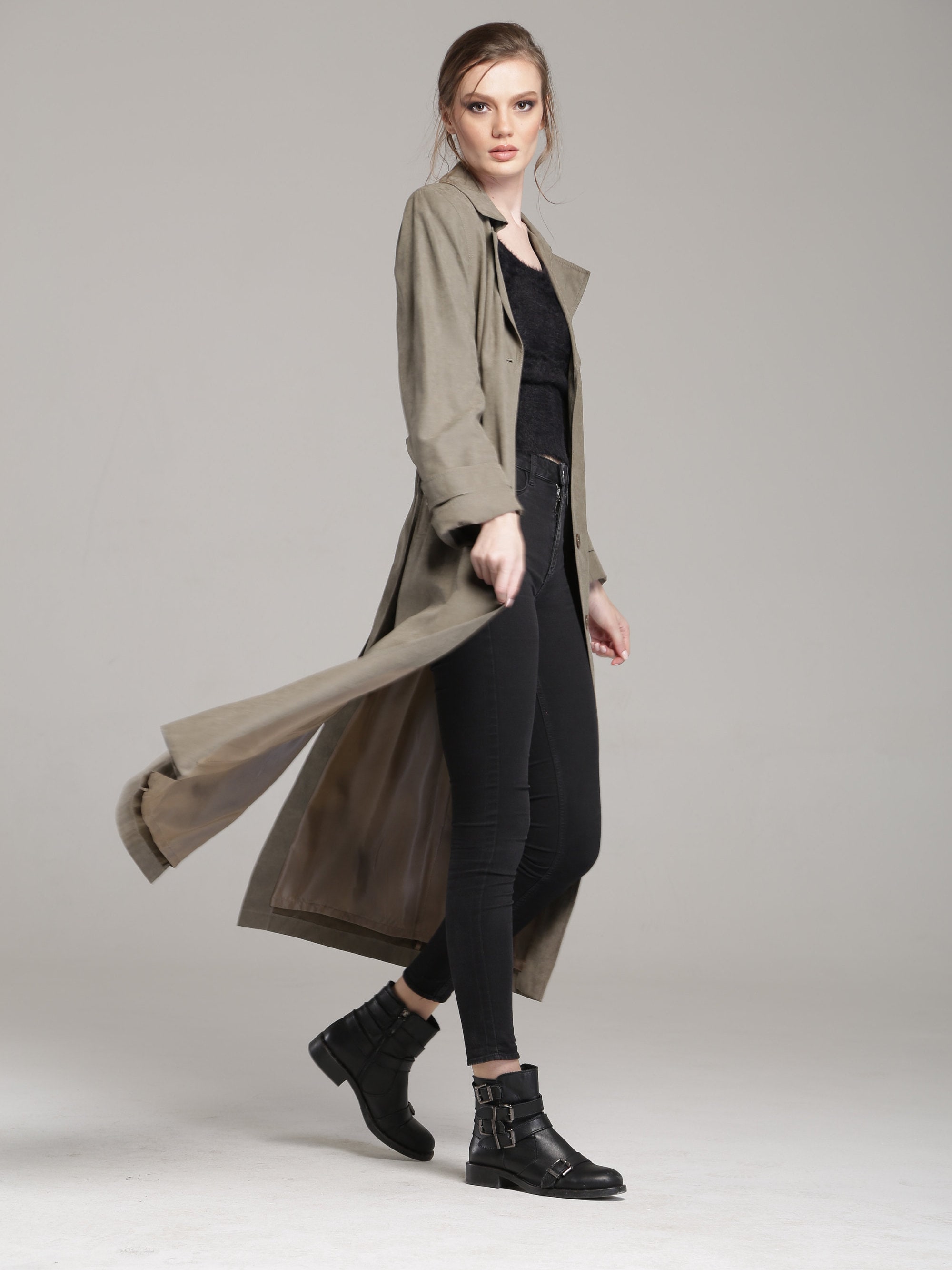 Women's Long Raincoat , Mac With Belt , Waterproof and Windproof ...