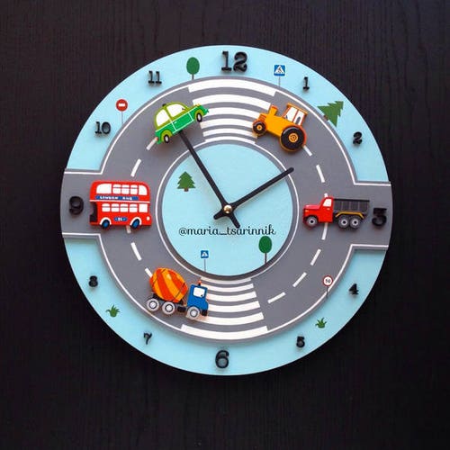 Clock Cars Blue Clock for Boy for Boy Nursery Wall Clock - Etsy