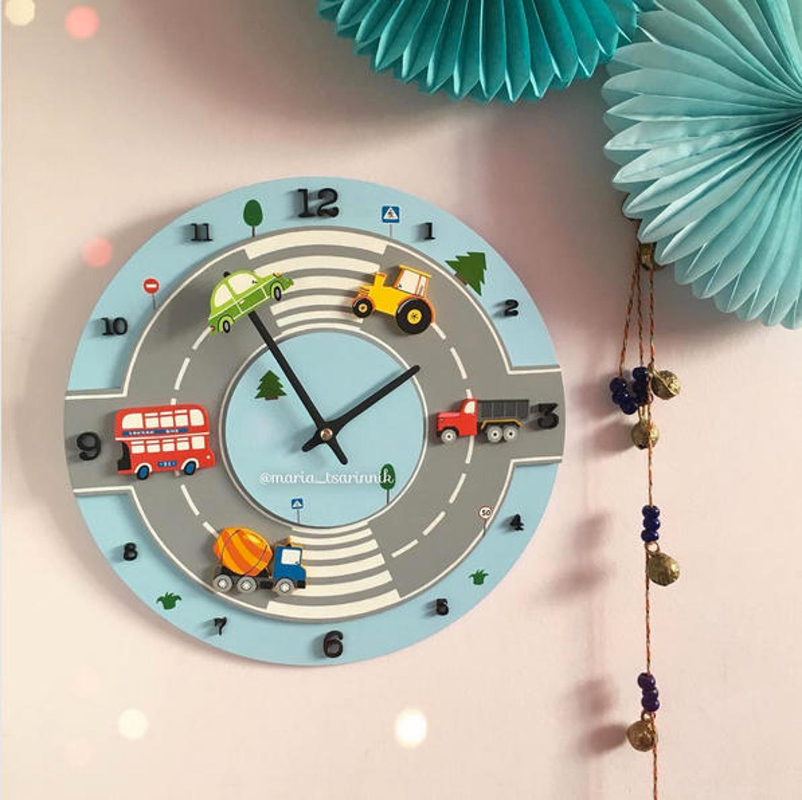 Clock Cars Blue Clock for Boy for Boy Nursery Wall Clock - Etsy