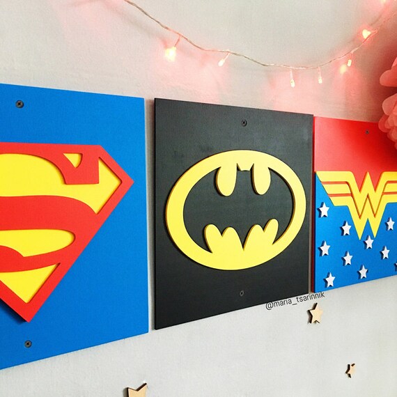 Set Of 3 Wooden Wall Decor Superheroes. | Etsy