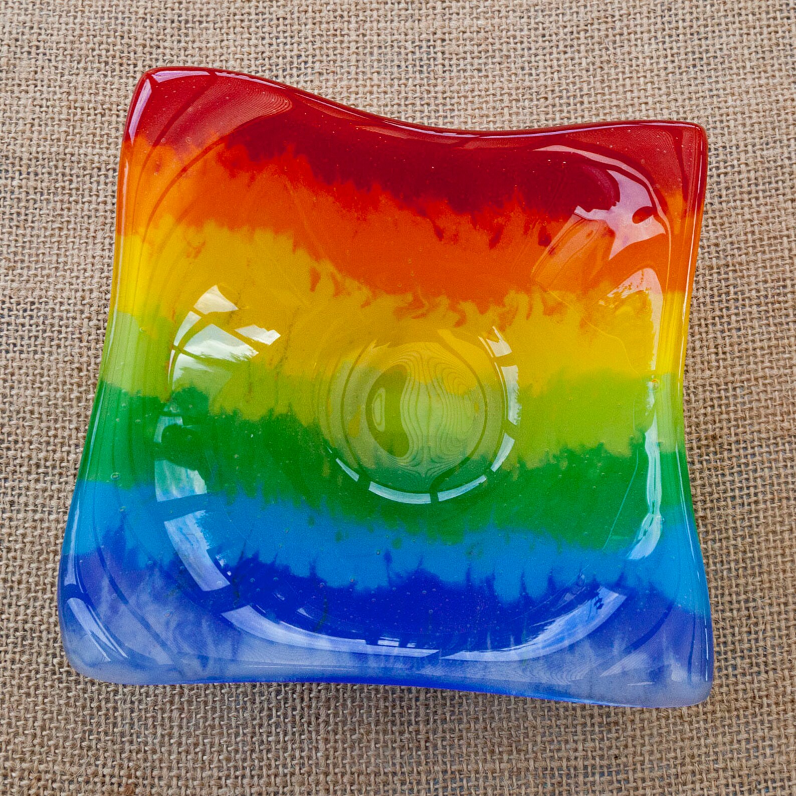 Rainbow Fused Glass Bowl Dish Wonky Wobbly Organic Colourful Colorful ...