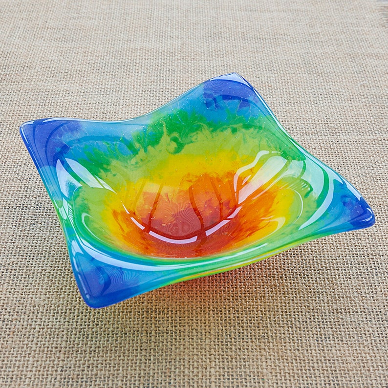 Rainbow Glass Bowl dish wonky wobbly organic colourful | Etsy