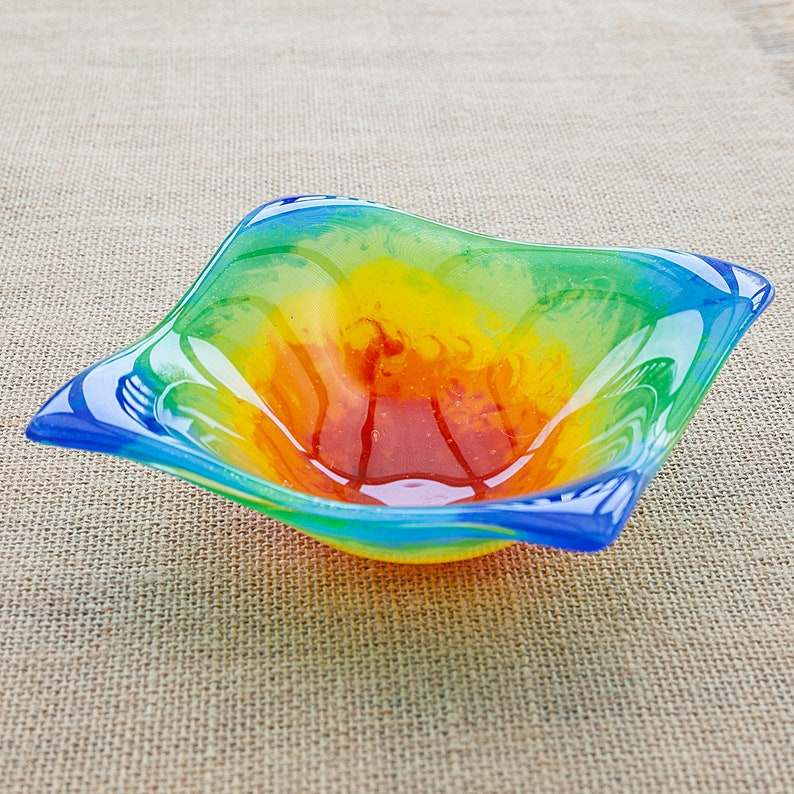 Rainbow Glass Bowl dish wonky wobbly organic colourful | Etsy
