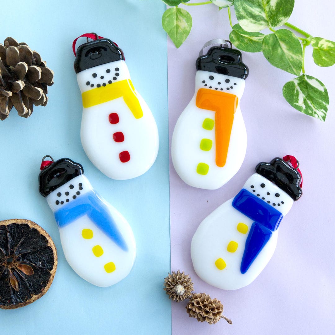 Fused Glass Snowman Christmas Tree Decoration, Fused Glass Decoration ...