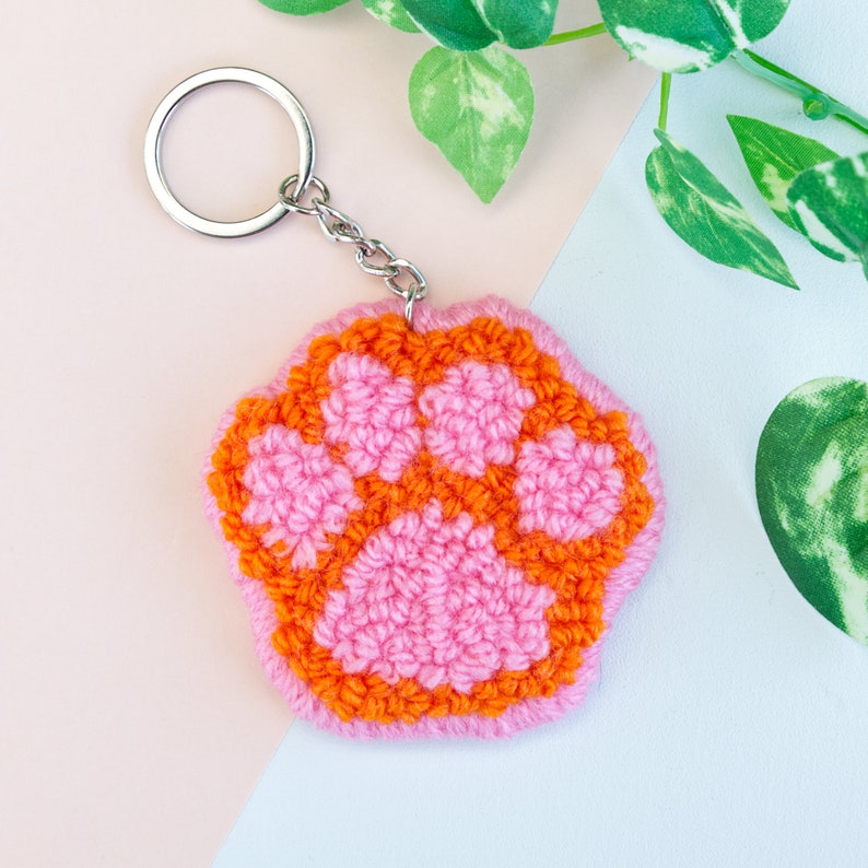 Black White and Ginger Tufted Cat Paw Keyring Punch Needle | Etsy