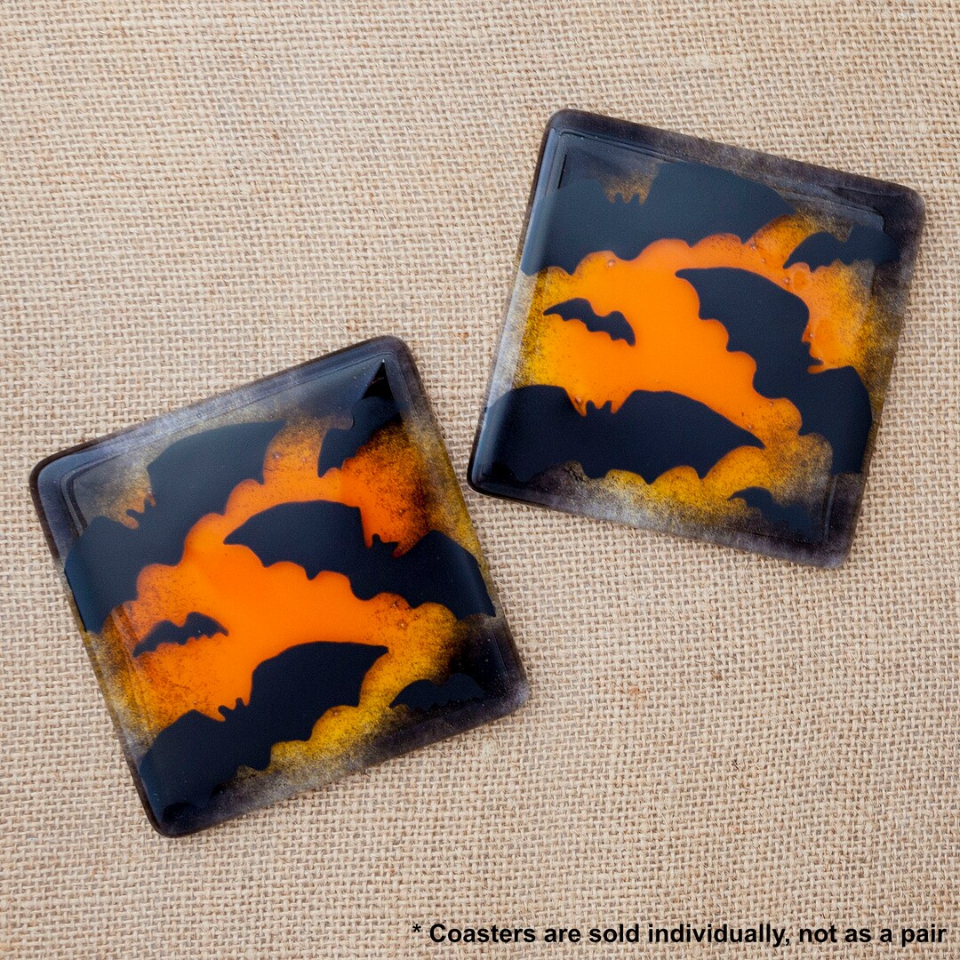 Halloween Bat Fused Glass Drinks Coaster Halloween Decor Bats Bat ...