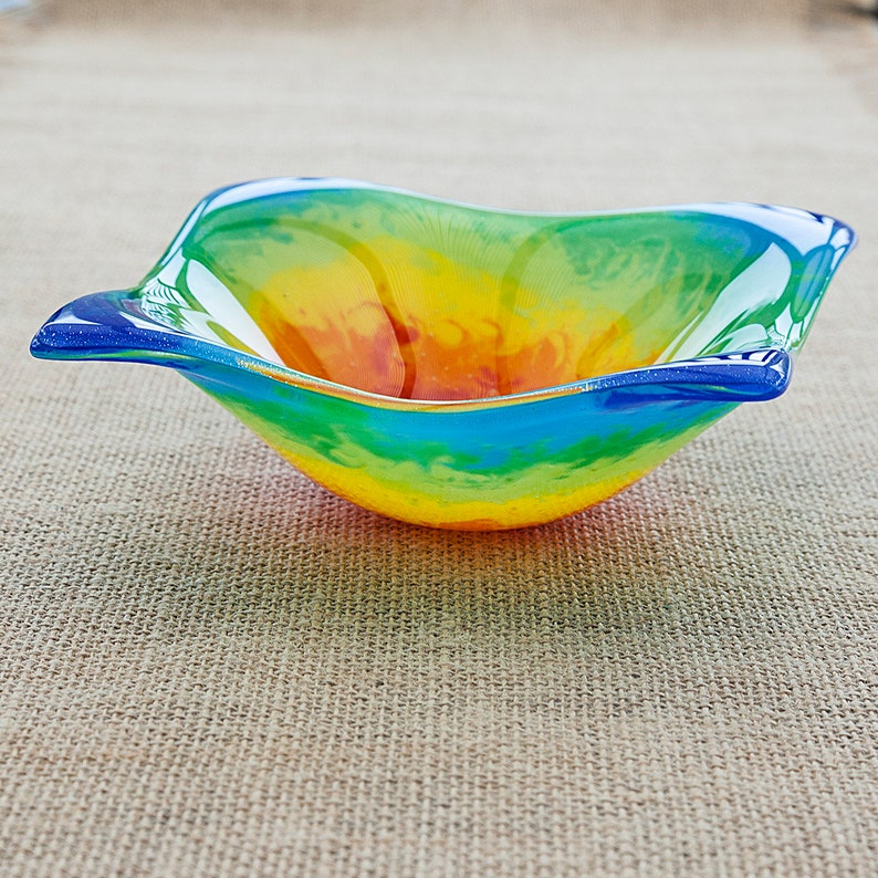 Rainbow Glass Bowl dish wonky wobbly organic colourful | Etsy