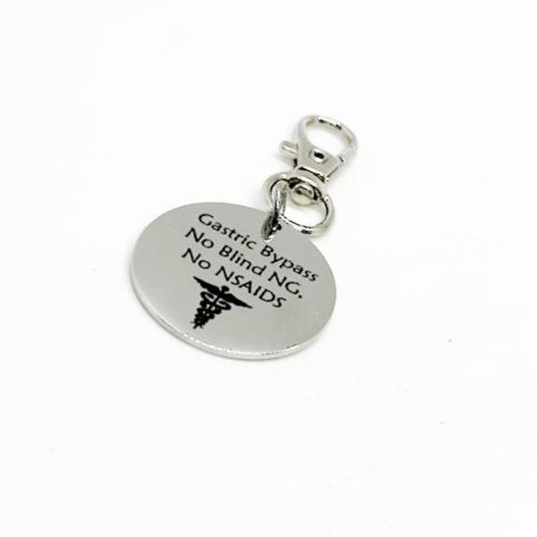 Gastric Bypass Large Charm Zipper Pull, Medical ID Tag, No Blind NG, No ...