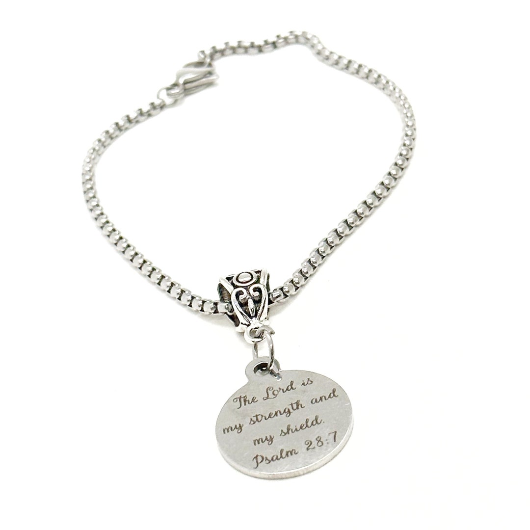 The Lord is My Strength and My Shield Charm Bracelet, Psalm 28 7, Faith ...