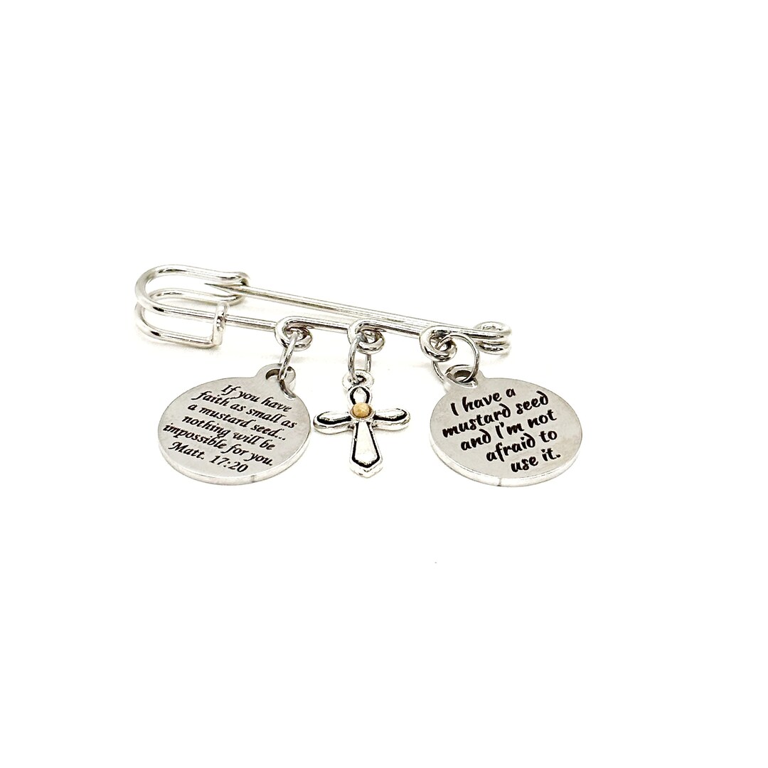 Mustard Seed Small Cross Three Charm Brooch, Mustard Seed Pin, Faith ...