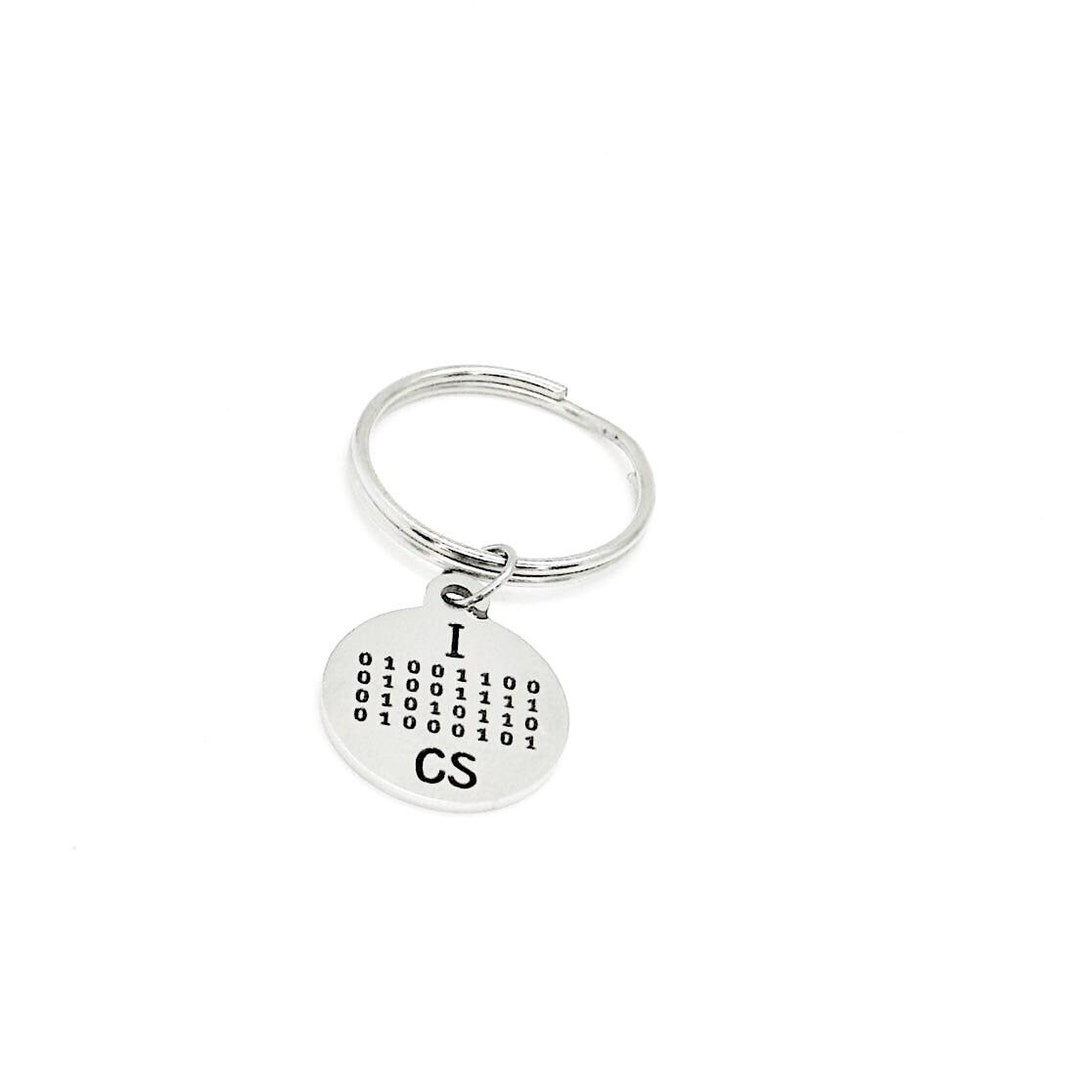 I Love CS Simple Charm Keychain, Binary Code, Computer Science, Programmer, Developer, CS ...