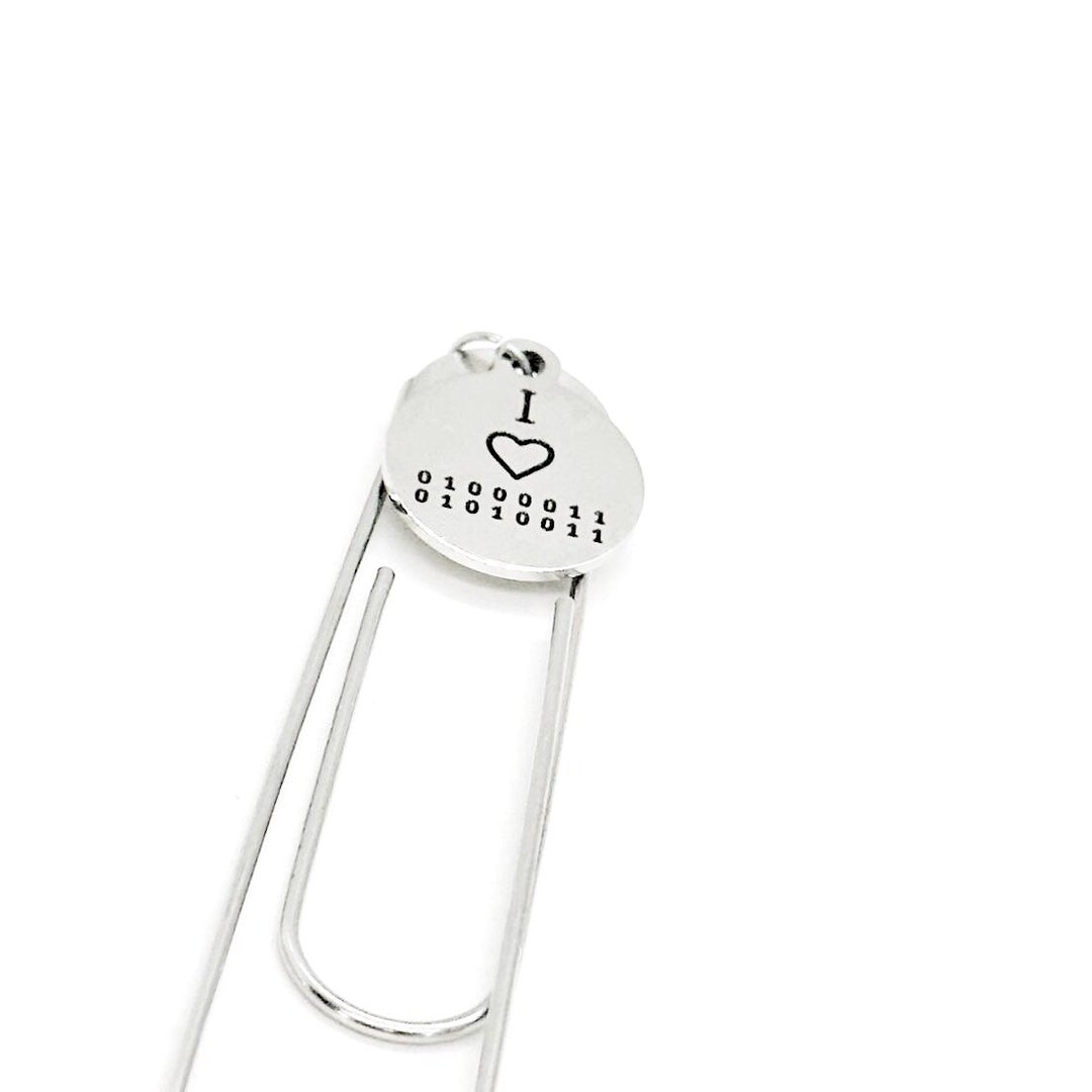 I Love CS Charm Paperclip Bookmark, Binary Code Letters, Computer Science Major, Programmer ...