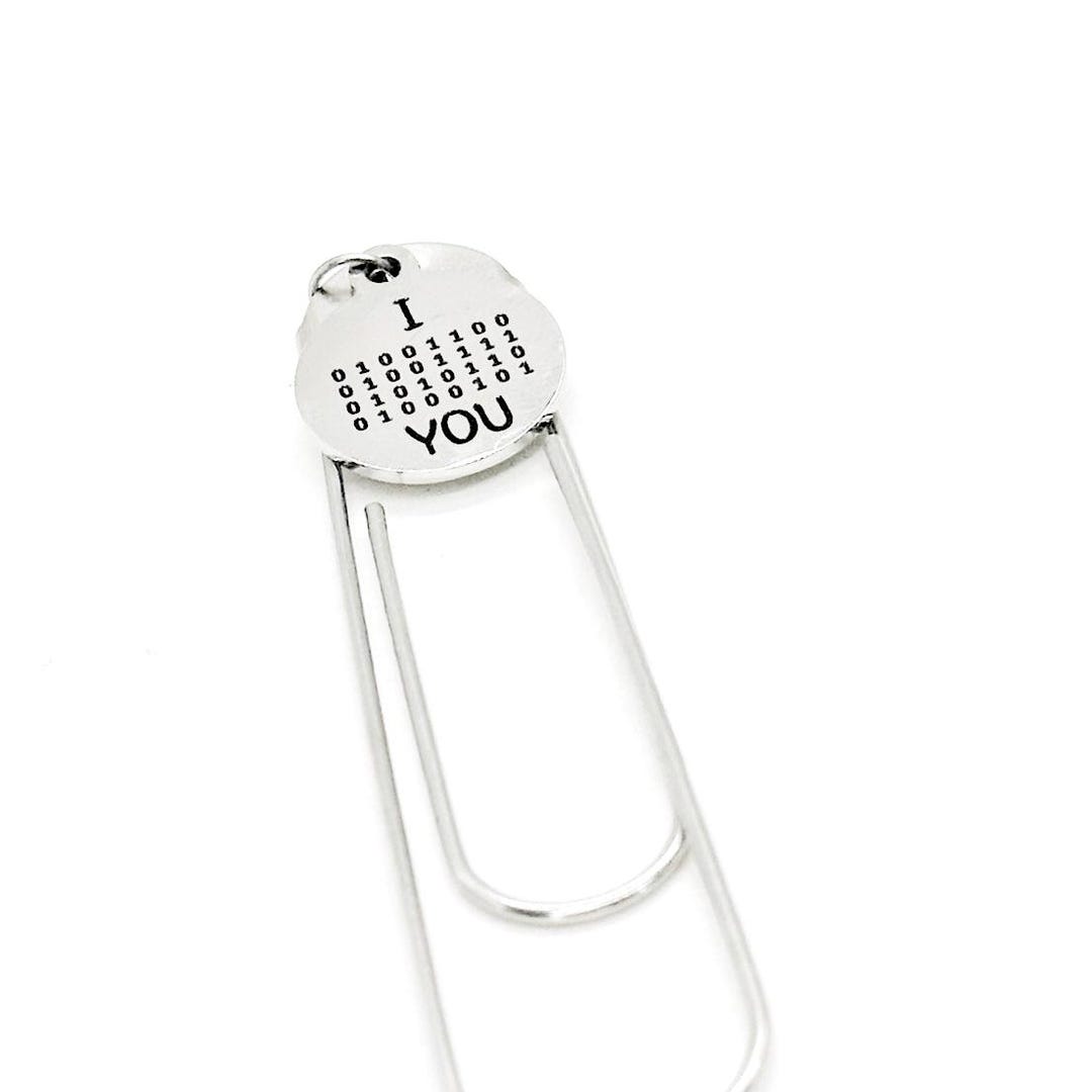 I Love You Charm Paperclip Bookmark, Binary Code Letters, Computers and ...
