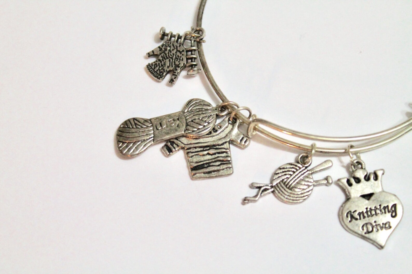 Knitting Diva Expanding Bangle Charm Bracelet Gift for Her - Etsy