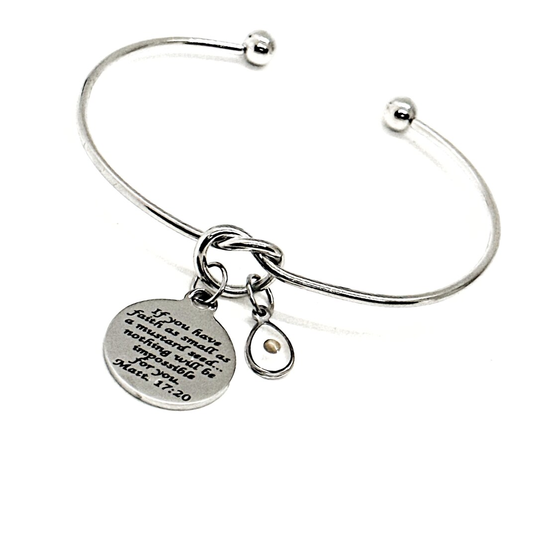 Mustard Seed Scripture and Teardrop Charm Knot Cuff Bracelet, Matthew ...