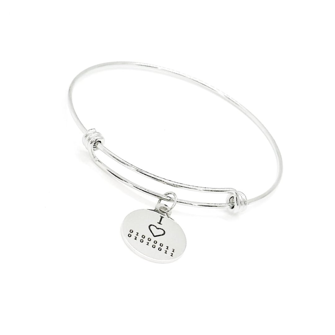 I Love CS Charm Bangle Bracelet, Binary Code, Comp SCI Major, Gift for Her, Daughter, Girlfriend ...