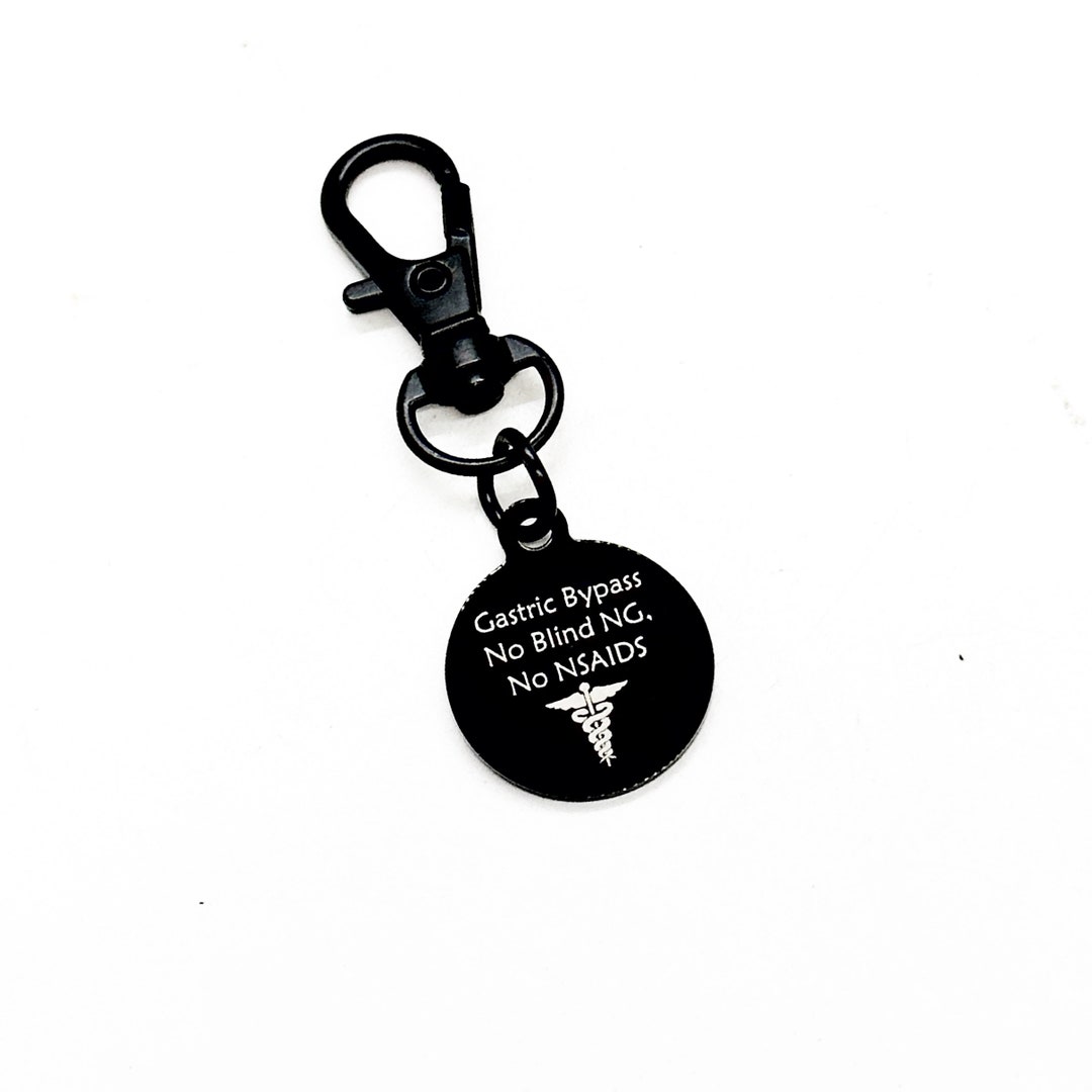 Gastric Bypass Black Zipper Pull, Gastric Bypass Medical ID Tag, No ...