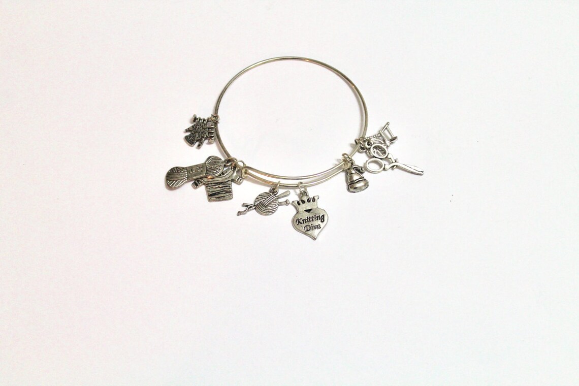 Knitting Diva Expanding Bangle Charm Bracelet Gift for Her - Etsy