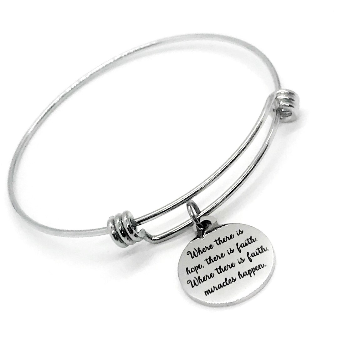 Charm Bracelet, Hope Faith and Miracles Bracelet, Expanding Bangle ...