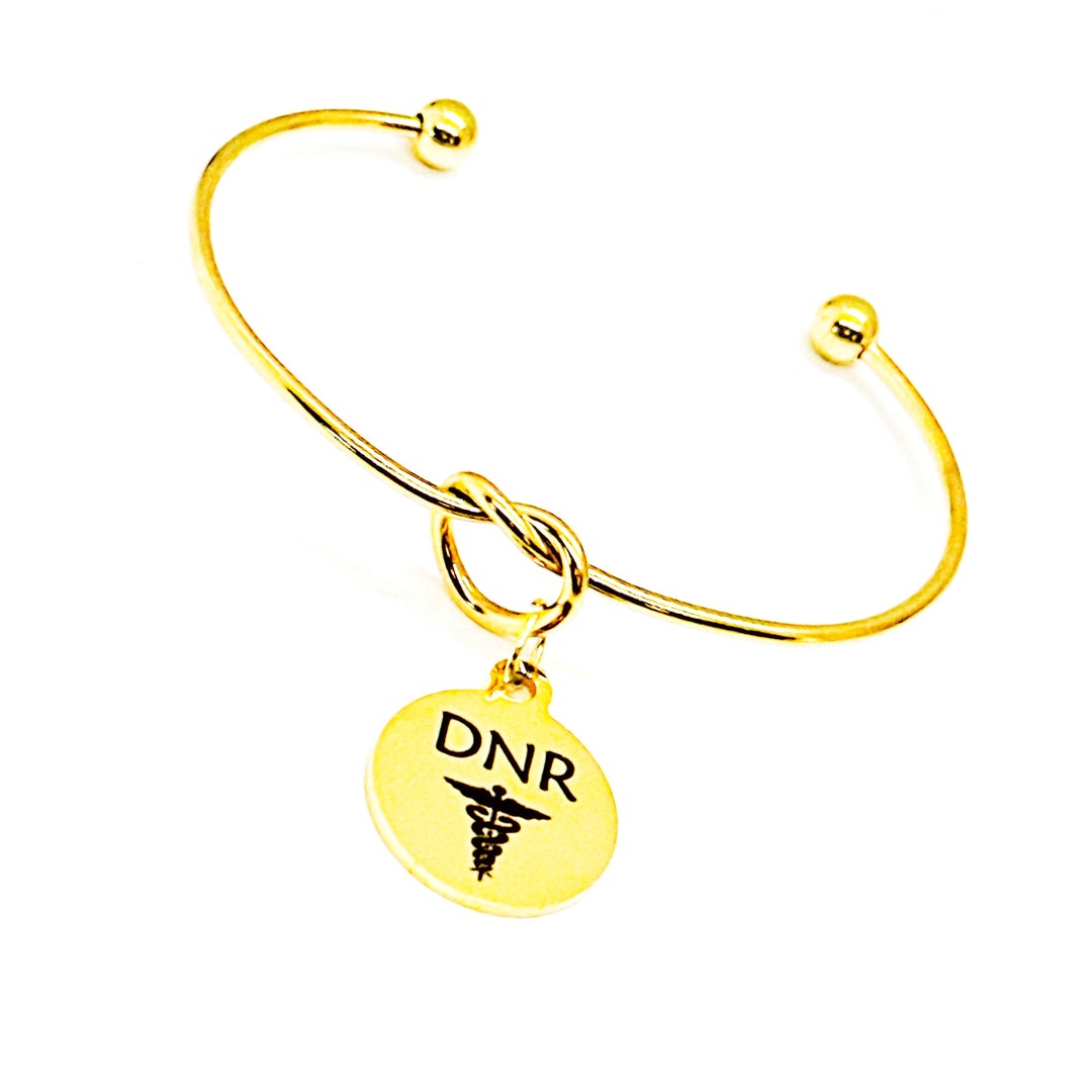 DNR Goldtone Bracelet, DNR Medical Notice Charm, Medical Caduceus Charm ...