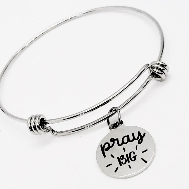 Faith Gift, Pray Big Charm, Charm Bangle, Charm Bracelet, Faith Jewelry ...